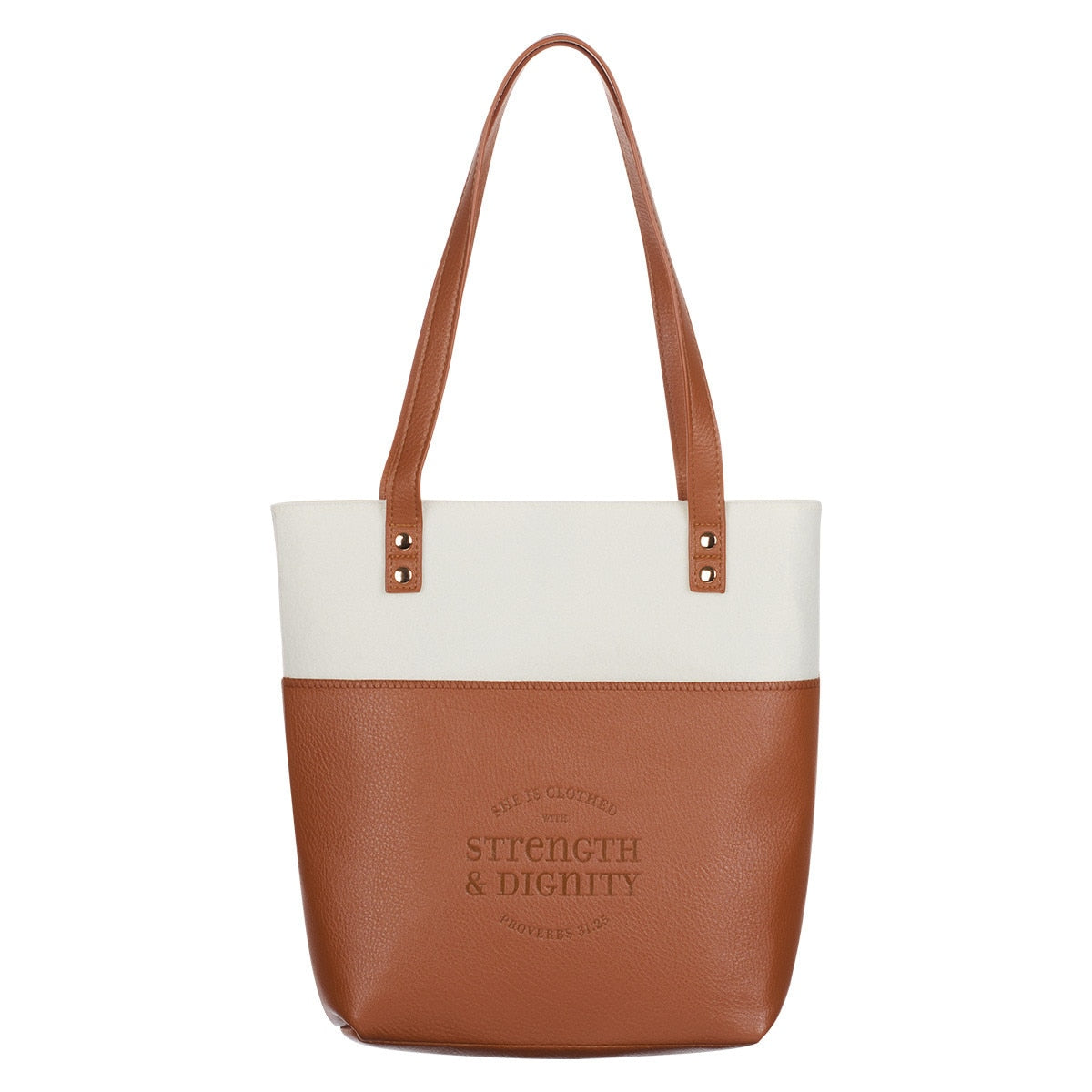Bible Tote Cream/Toffee Strength & Dignity Prov. 31:25 – ClovisABC.com